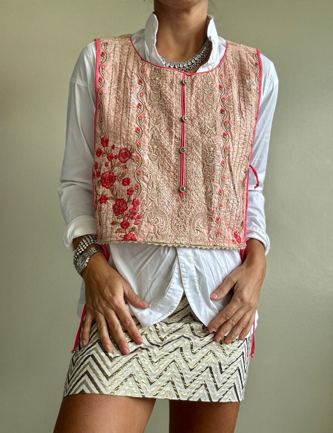 Upcycle Vest, Pink Embroidered Shawl, Embroidery Smock, Shawl Wrap ...