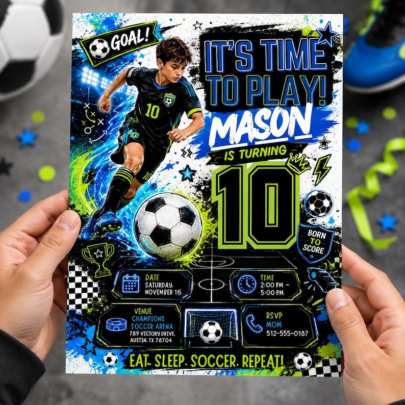 Soccer Birthday Invitation Template | Boys Soccer Party Invite ...