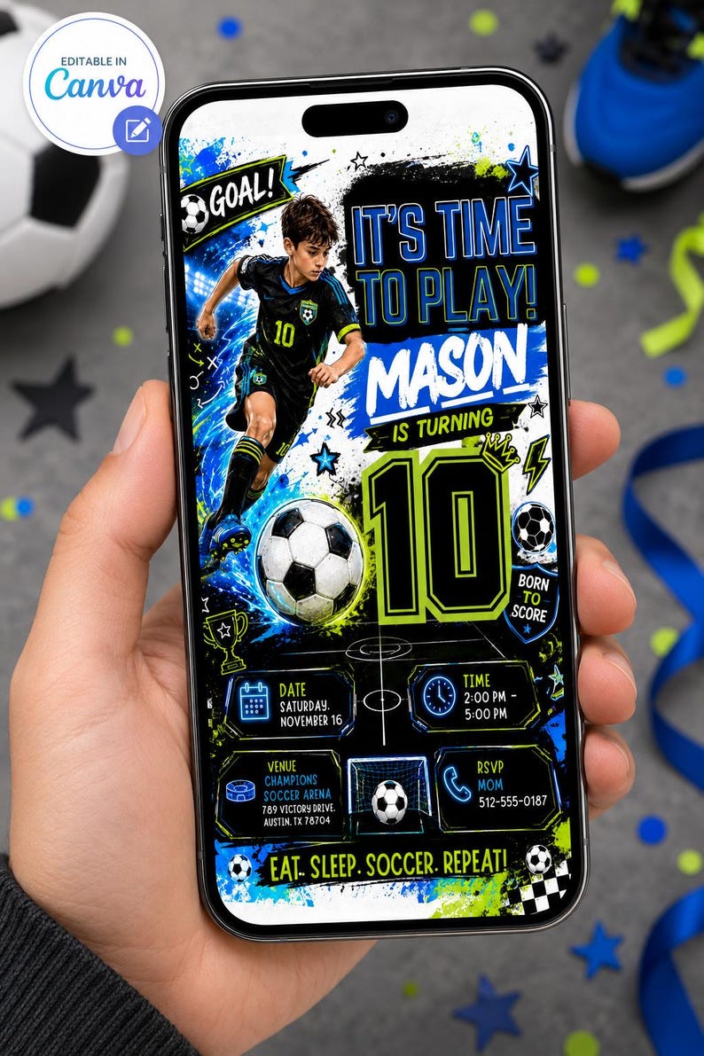 Soccer Birthday Invitation Template | Boys Soccer Party Invite ...