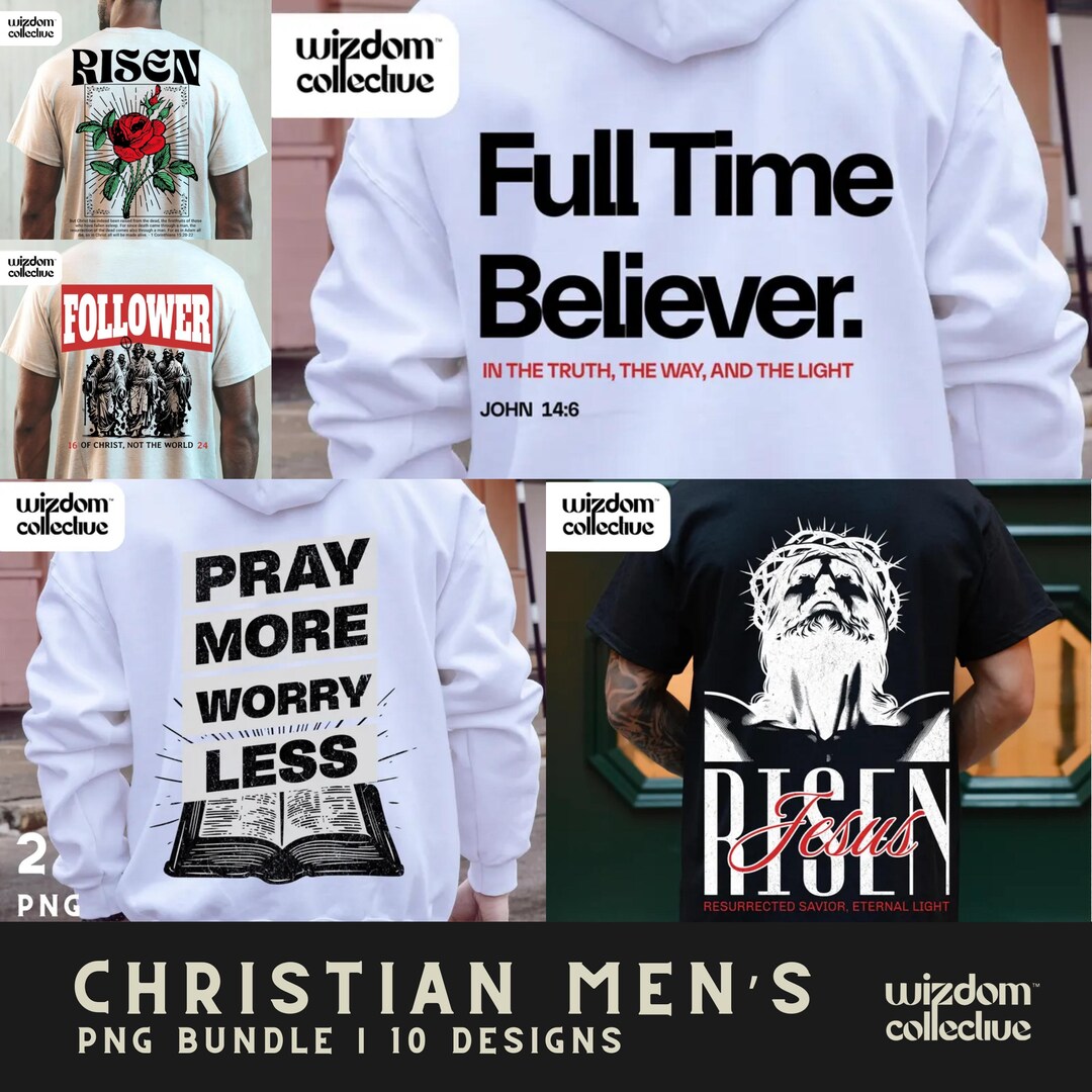 Retro Christian Men's PNG Bundle | Jesus Designs & Faith Graphics for ...