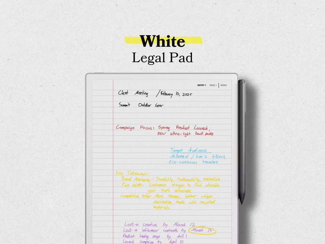 White Legal Pad Digital Notebook (for Remarkable, Ipad, Kindle Scribe ...