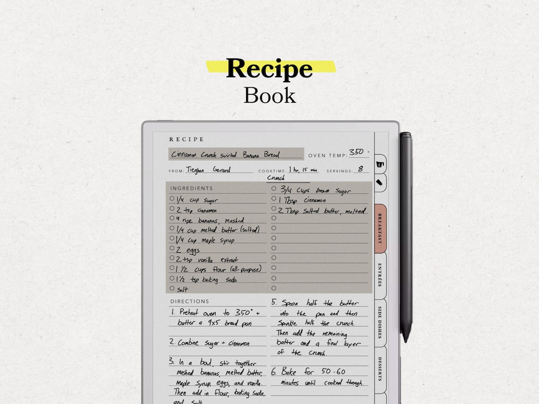 Interactive Recipe Book, Minimalist Cookbook (for Remarkable, Ipad ...