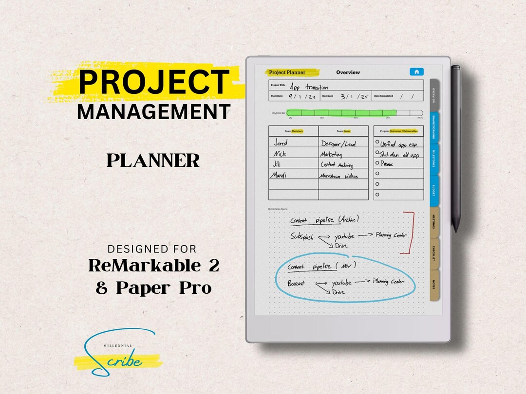 Project Management Planner for Remarkable Paper Pro/remarkable 2/ipad ...