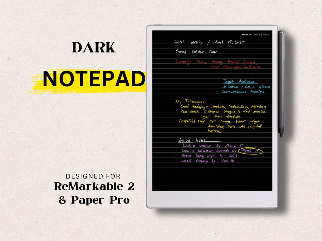Dark Notepad for Remarkable Paper Pro/remarkable 2/kindle Scribe/ipad ...