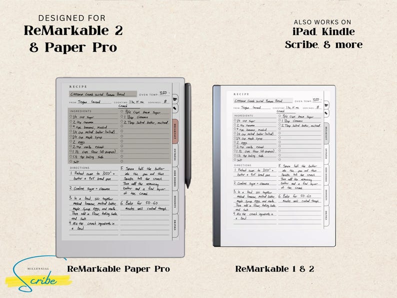 Recipe Book for Remarkable 1+2, Remarkable Paper Pro, Ipad, Kindle ...