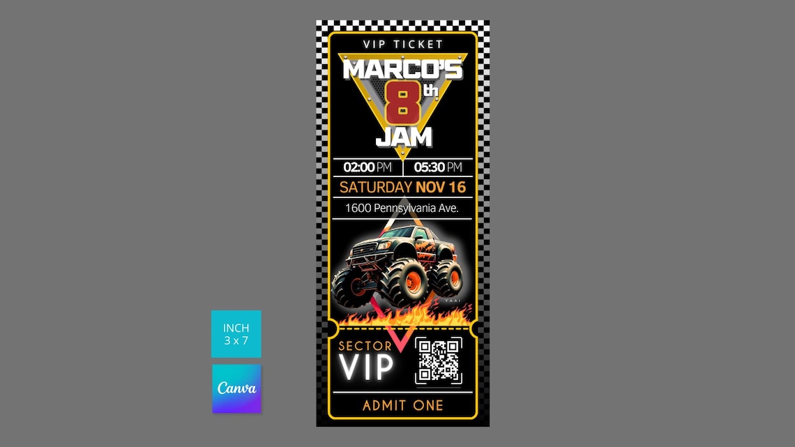 Monster Jam Inspired Birthday Invitation Monster Truck Birthday Invite ...