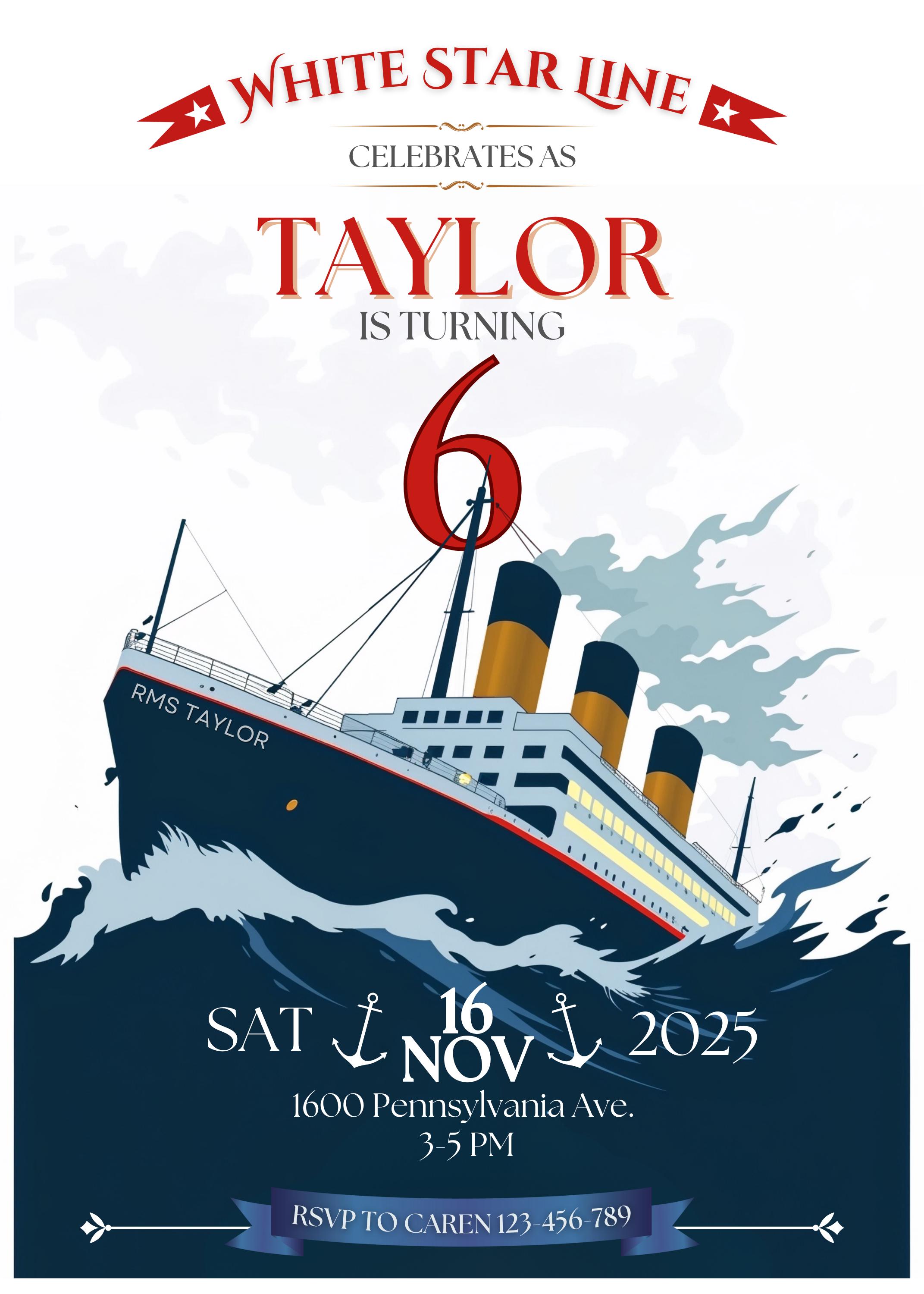 Titanic Birthday Party Invitation EDITABLE Printable | Personalised ...