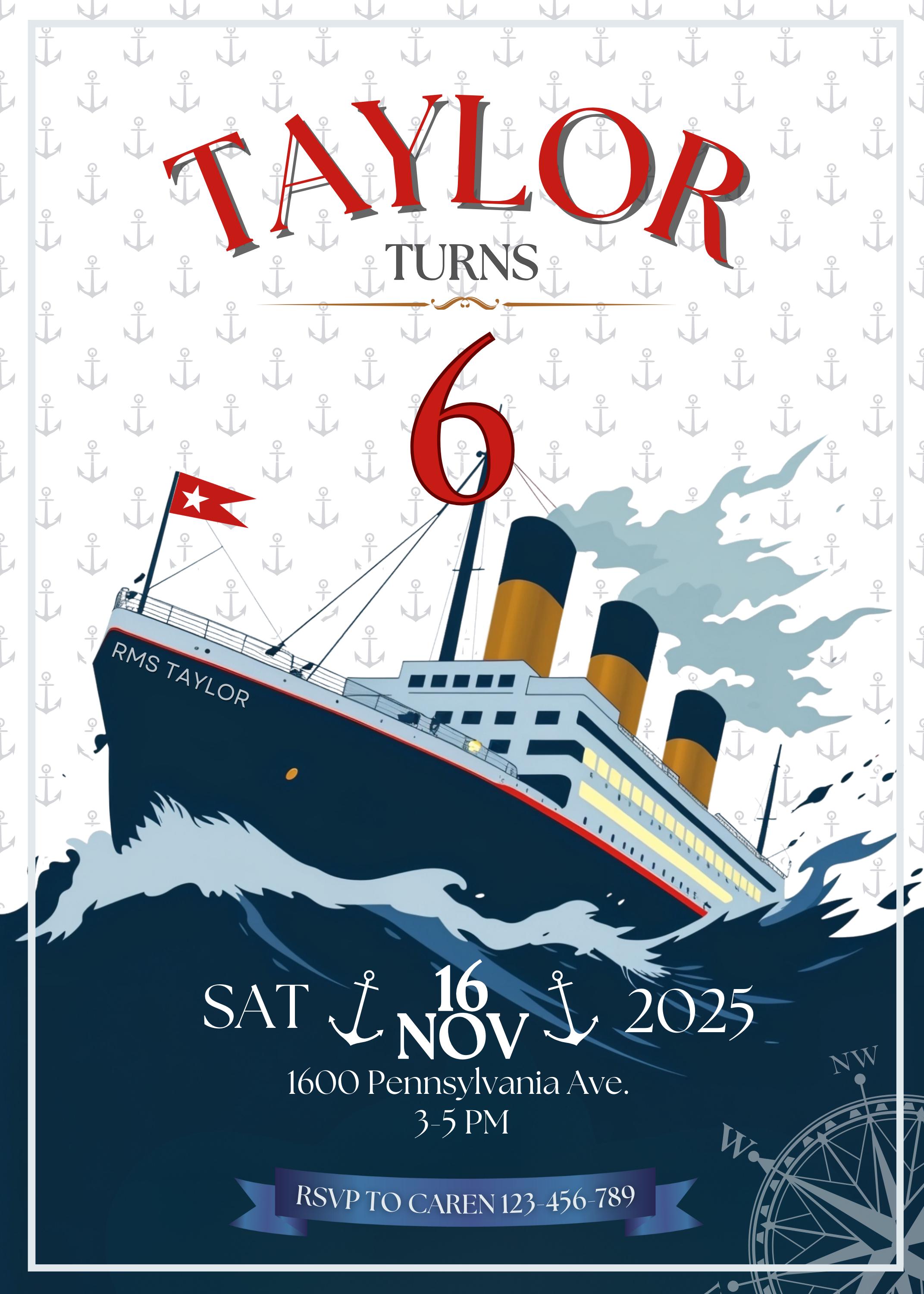 Titanic Birthday Party Invitation EDITABLE Printable | Personalised ...