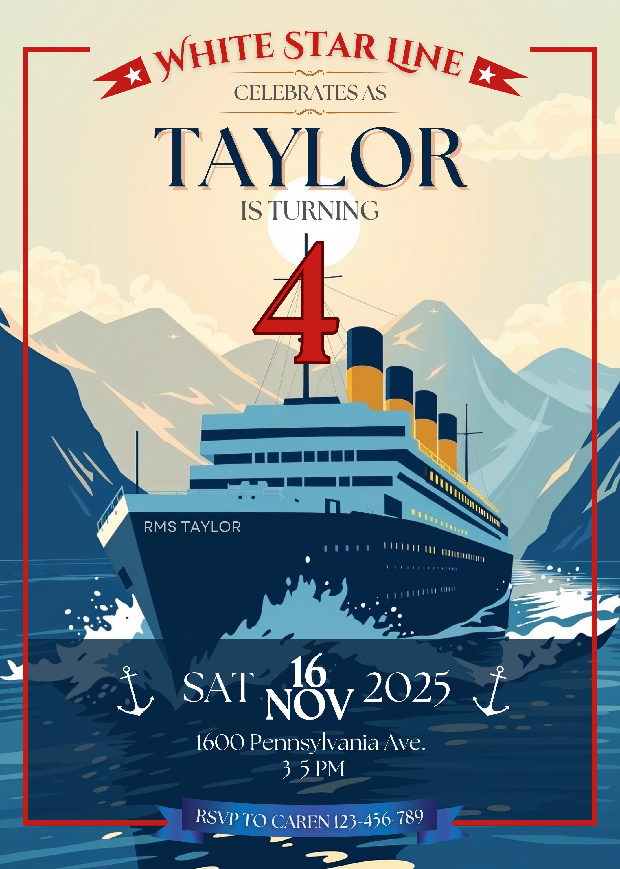 Titanic Birthday Party Invitation EDITABLE Printable | Personalised ...