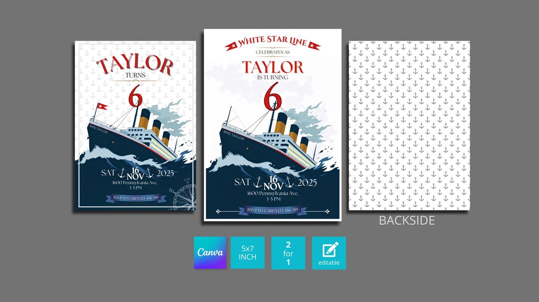 Titanic Birthday Party Invitation EDITABLE Printable | Personalised ...
