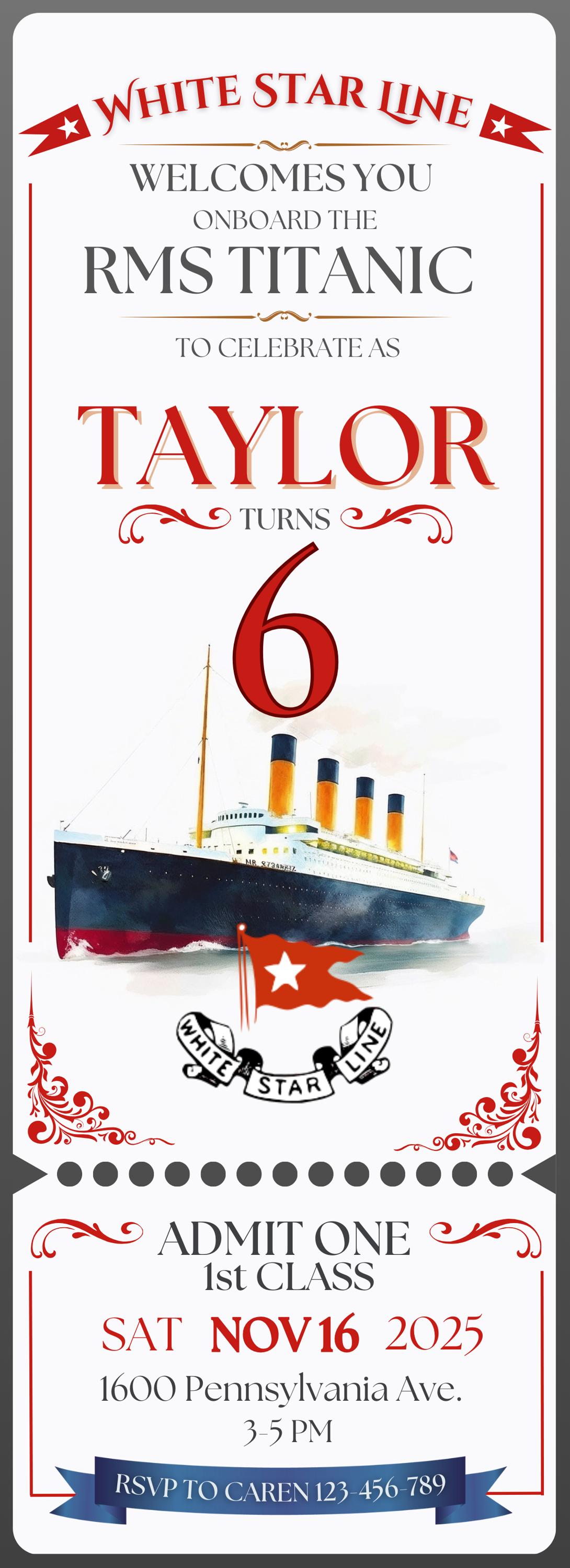 Titanic Birthday Party Ticket Invitation EDITABLE Printable ...