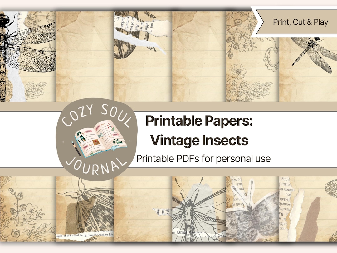 Vintage Insect-inspired Printable Collage Papers - Etsy