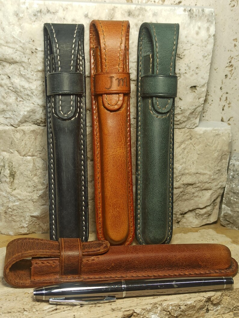 Personalised Leather Pen Case, Real Calfskin 1 Pen Holder, Handmade ...