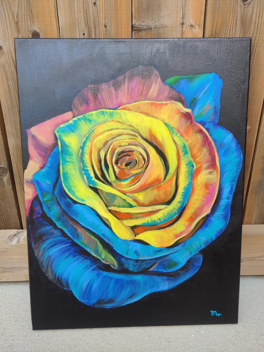 Rainbow Rose Original Acrylic Painting of Large Realistic Flowers With ...