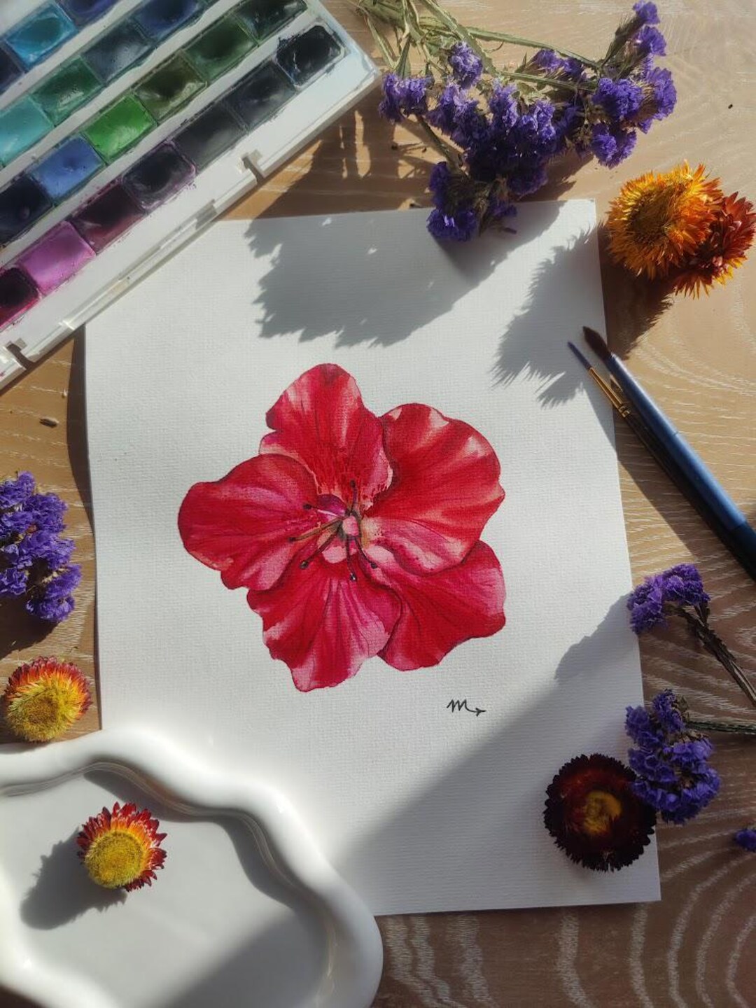 Azalea Original Watercolor Painting Botanical Art Realistic Wall Art ...