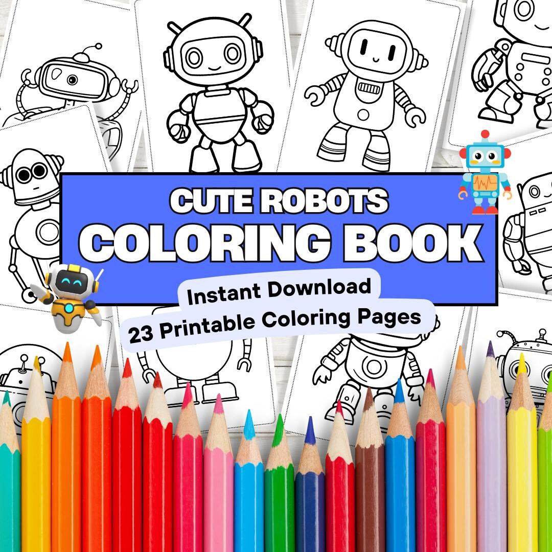 Printable Cute Robots Coloring Book Coloring Pages for Kids, Toddlers ...