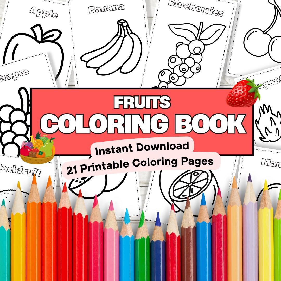 Printable Fruits Coloring Book Coloring Pages for Kids, Toddlers ...