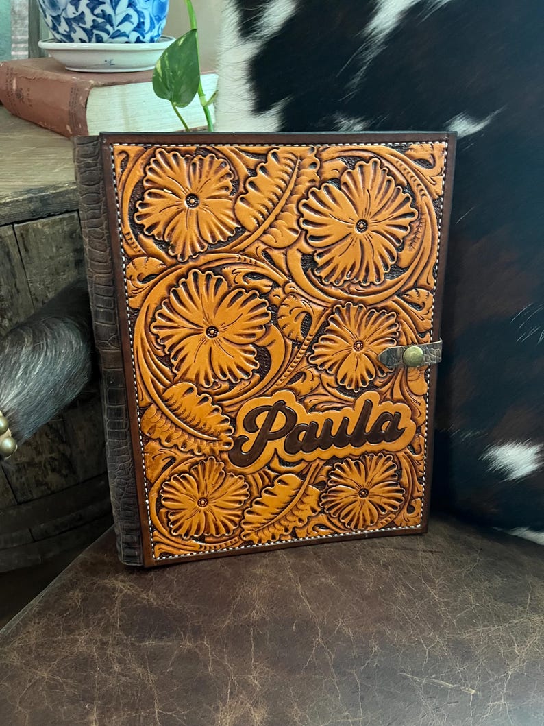 Floral Tooled Leather Notebook With Name - Etsy