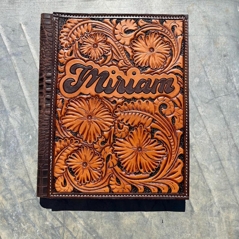 Floral Tooled Leather Notebook With Name - Etsy