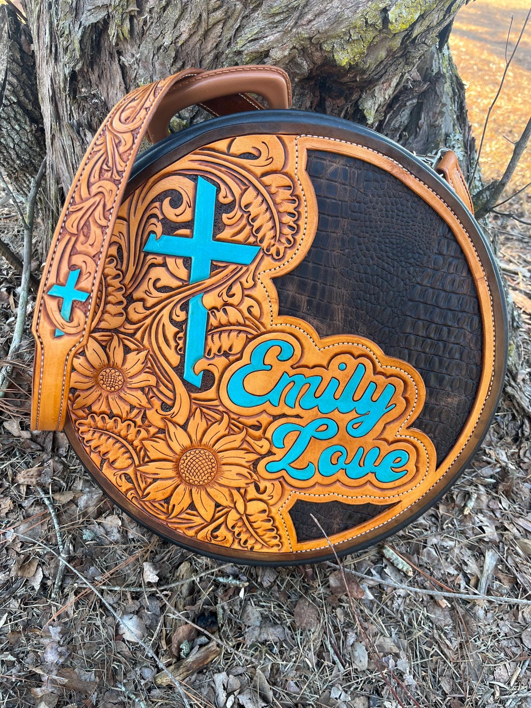 Custom Tooled Leather Rope Can Sunflower - Etsy