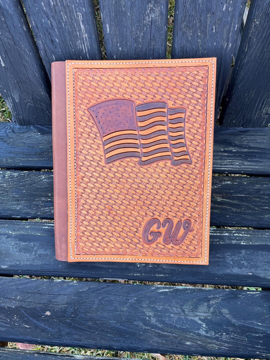 Custom Leather American Flag Notebook With Initials - Etsy