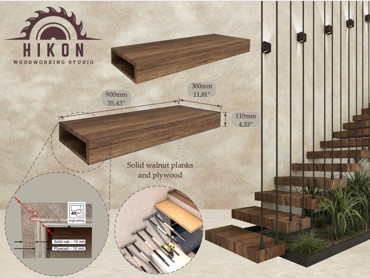 Marche en bois en porte-à-faux pour escalier, marche en caisson, marche ...
