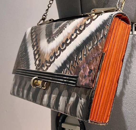 1970s Rare Vintage Handbag with Real Pheasant Feather… - Gem