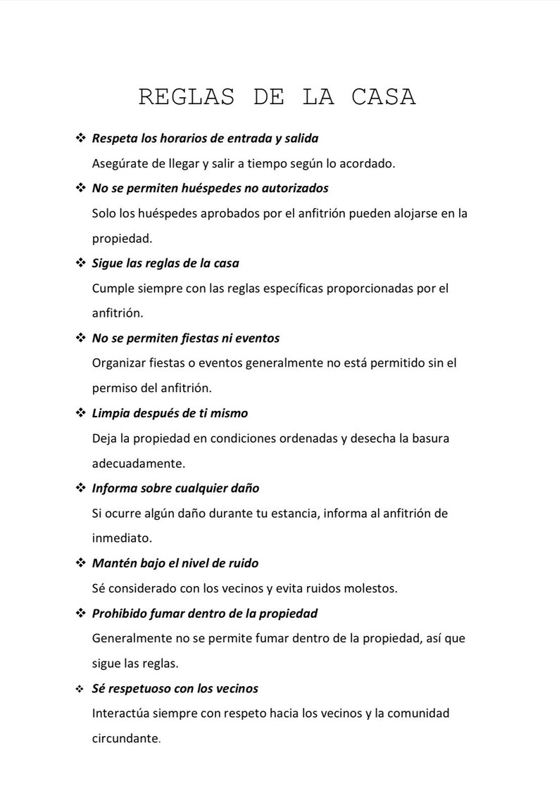 Plantilla De Reglas De La Casa - Etsy