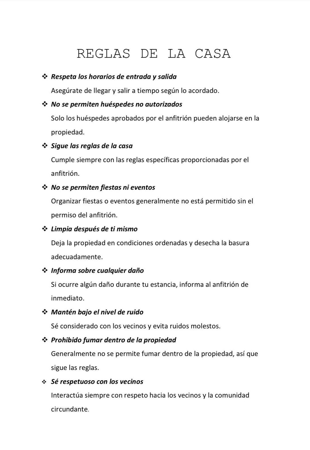 Plantilla De Reglas De La Casa - Etsy