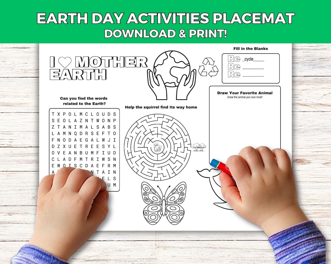 Earth Day Activities Printable Placemat - Etsy