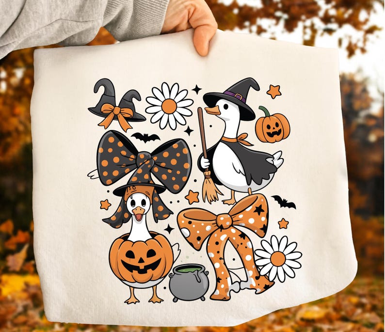Halloween Goose PNG | Cute Witch Goose With Pumpkin, Bow and Cauldron ...