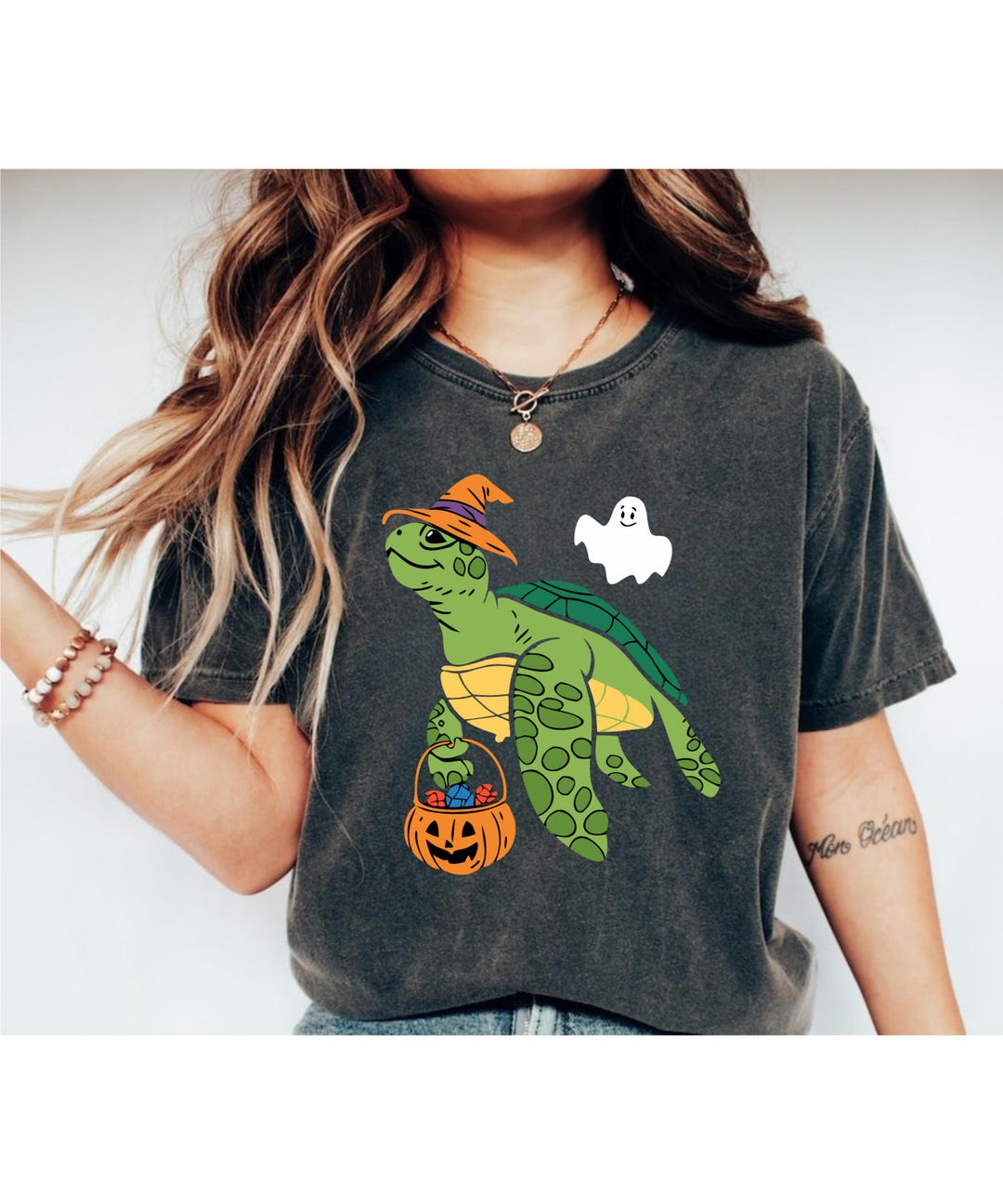 Halloween Turtle PNG, Cute Sea Turtle Witch Hat Pumpkin Candy Basket ...