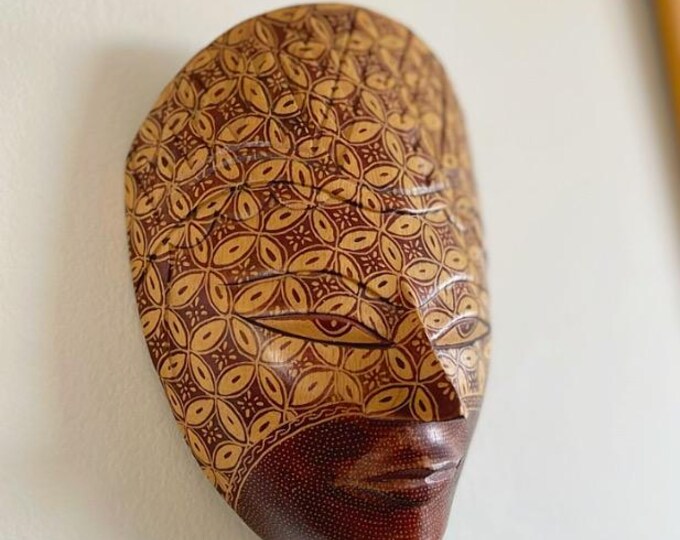 Authentic Indonesian Batik Wooden Mask | Hand-carved Wall Art | Signed ...