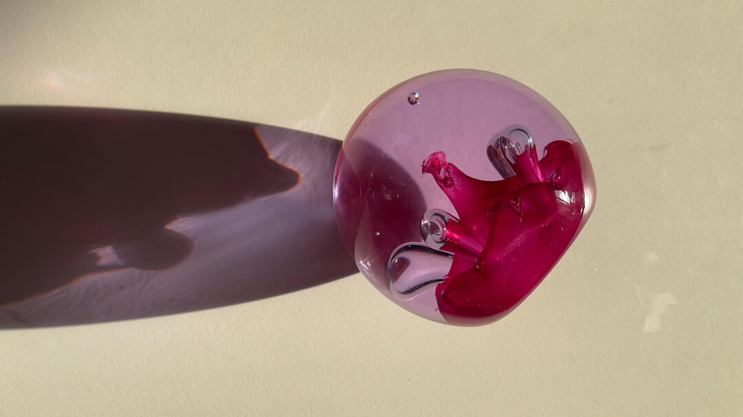 Mouth Blown Art Glass, Pink & Clear Glass Paperweight, Caithness ...