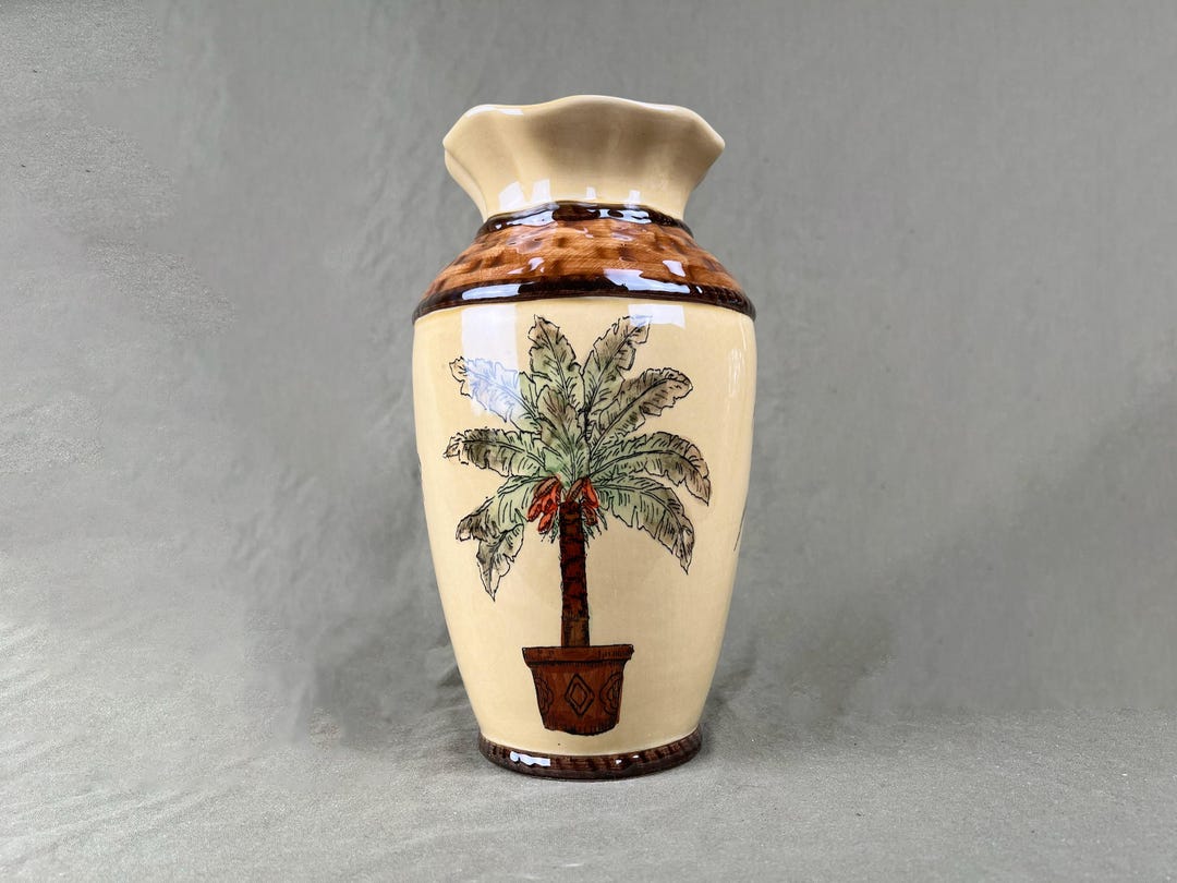 Handpainted Vase, Exclusive Pacific Rim Vase, Palm Trees, Tropical ...