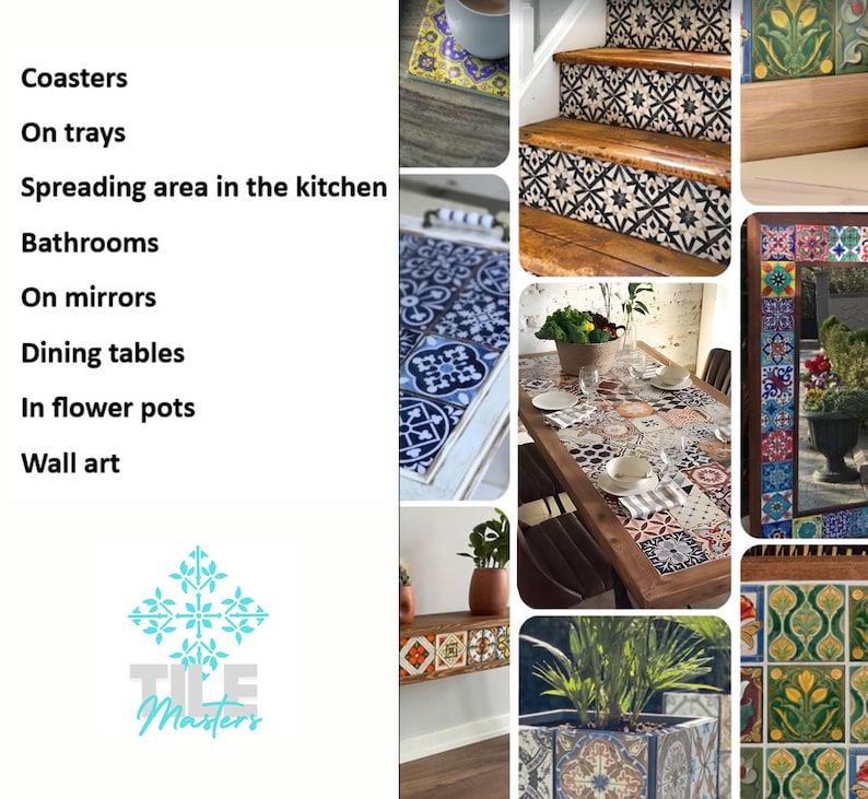 Delft Blue Floral Corner Tile Set of 5 Minimal Art Wall Tiles Kitchen Backsplash Tile, Table ...