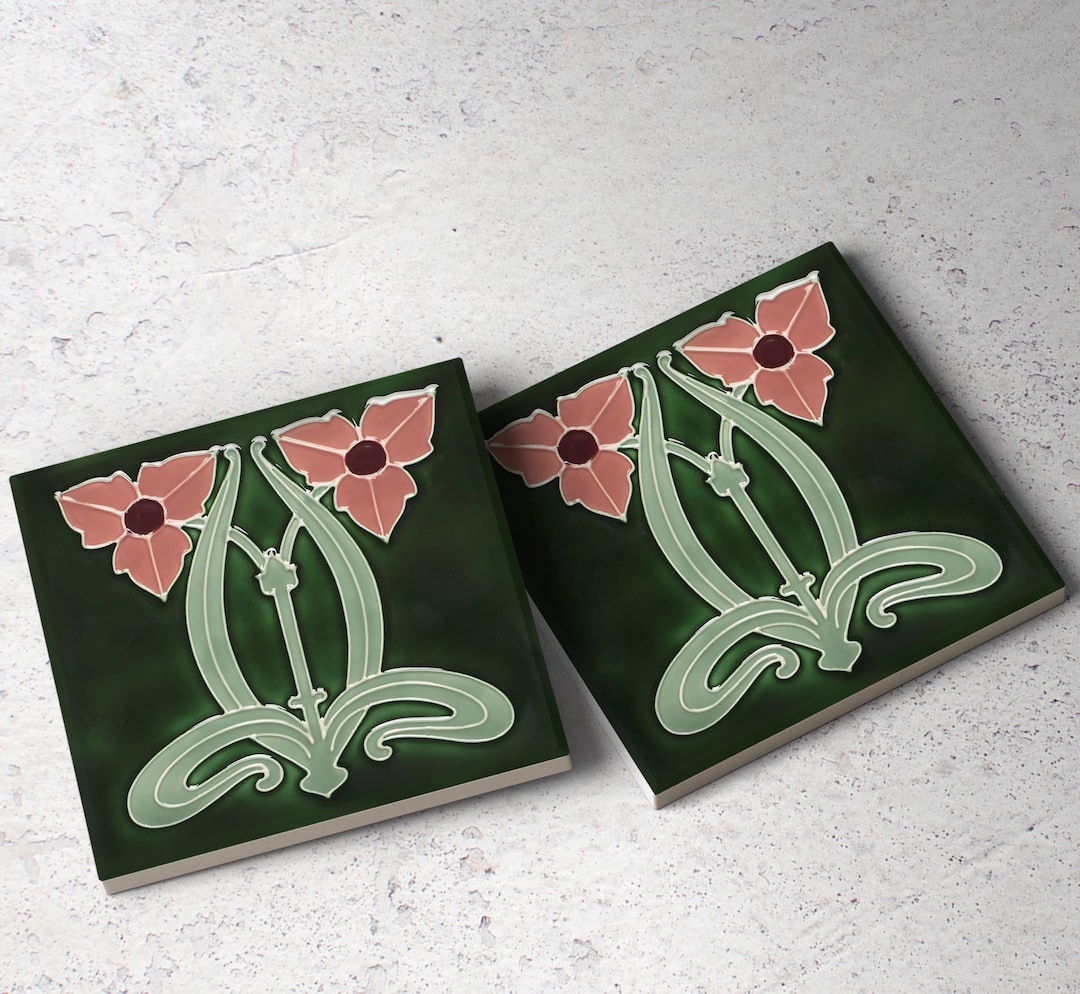 Art Deco, Victorian Ceramic Tiles Hand Made Elegant Wall Decor for ...
