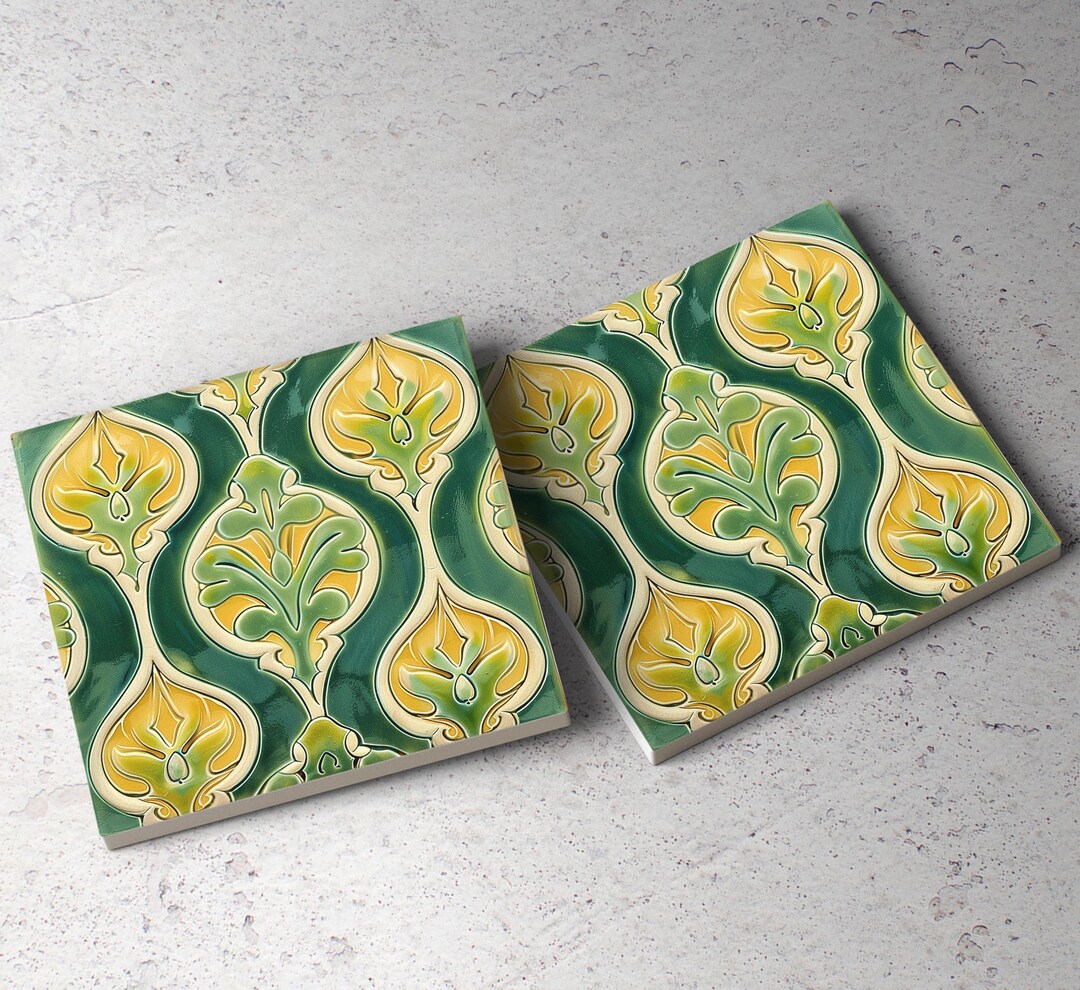 Art Nouveau Ceramic Tiles Set of 5 Art Nouveau Wall Decor Tiles Kitchen ...