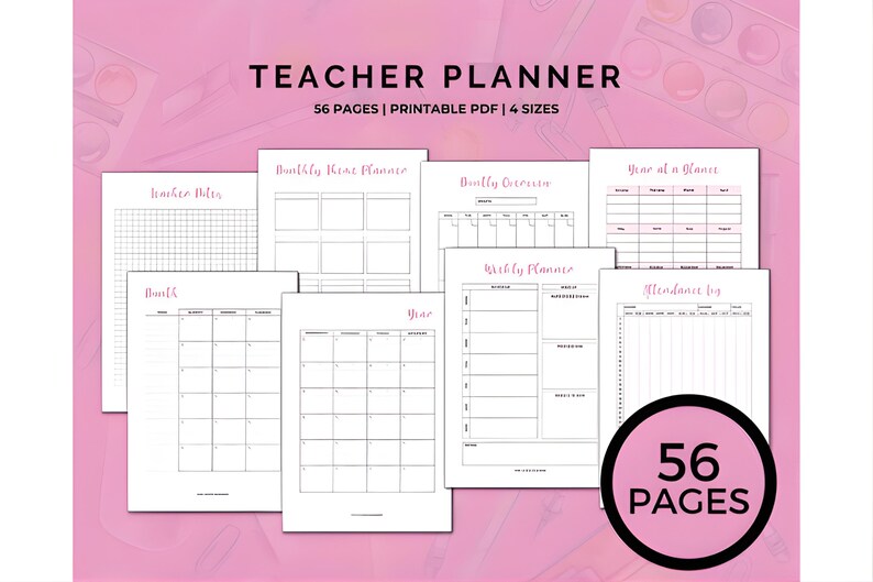 Teacher Planner Printable | Watercolor Pink Classroom Organizer ...