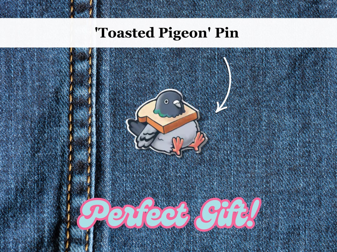 Pigeon Bird in Bread Funny Acrylic Pin | Cute Pigeon Pin Badge, Brooch ...