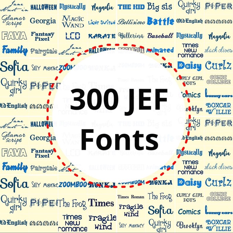 300 Embroidery Fonts JEF Format - Janome & Elna (digital Download) - Etsy