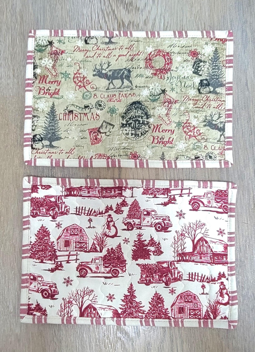 Handmade Pair Quilted Christmas Mug Rug - Etsy