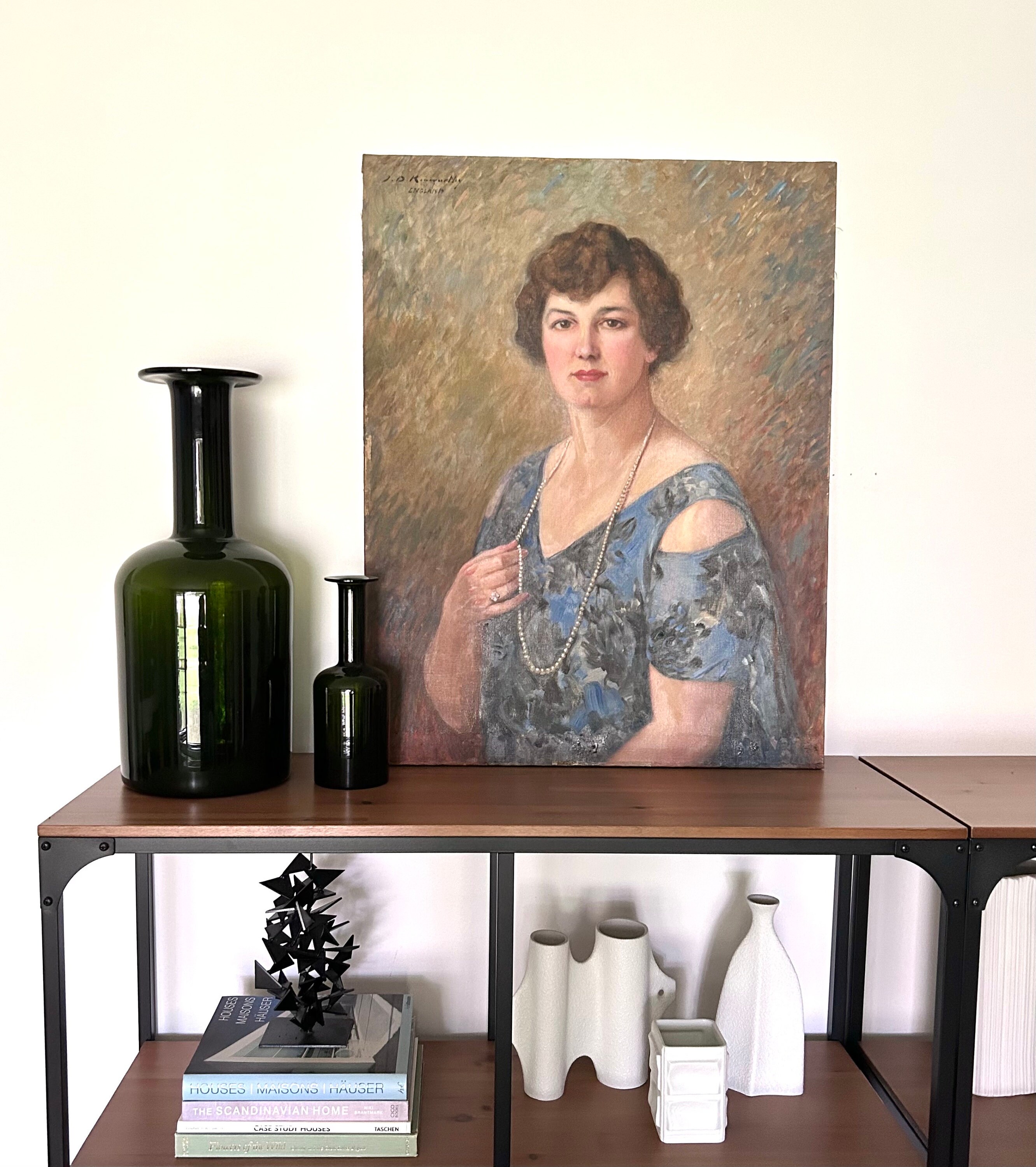 Antique Original Large Oil Painting of a Woman in Pearls by J D ...