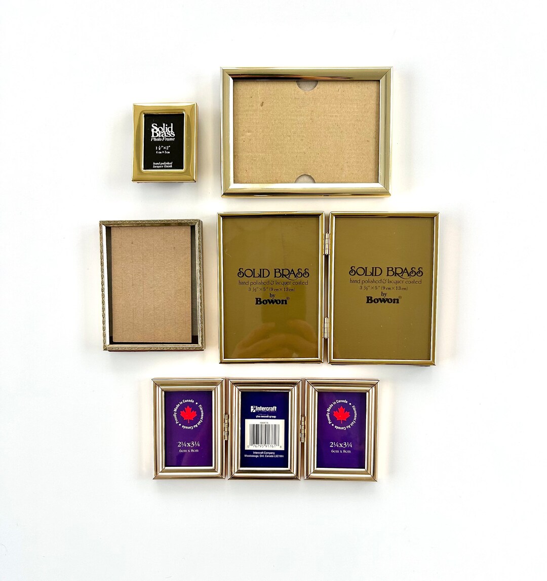 Lot of 5 Vintage Brass Metal Picture Frames 3x5 1x2 Small, Retro, Glass ...