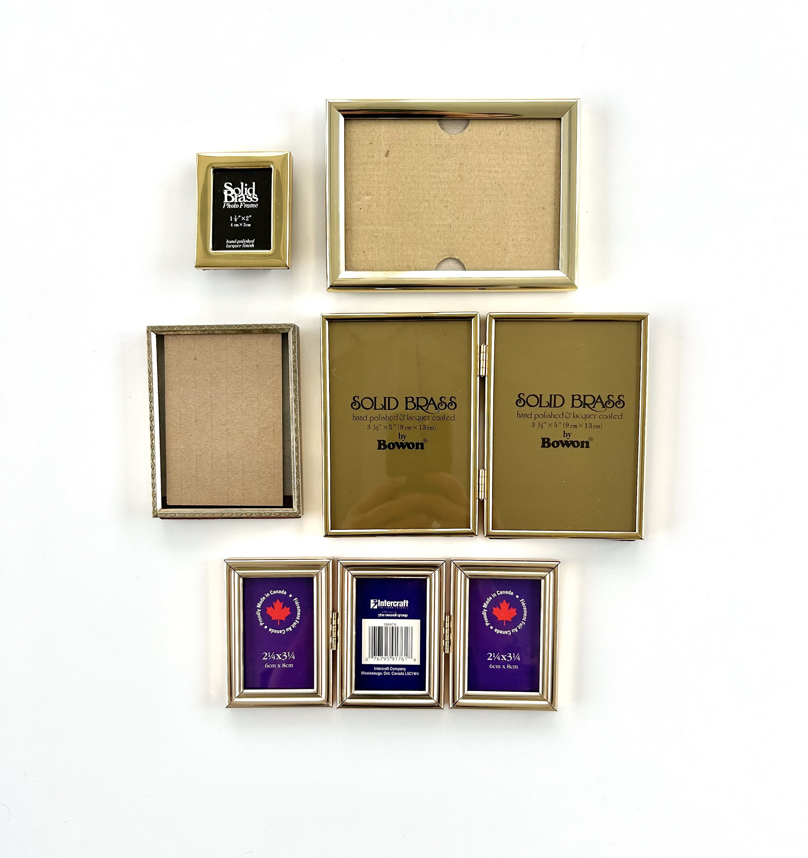 Lot of 5 Vintage Brass Metal Picture Frames 3x5 1x2 Small, Retro, Glass ...