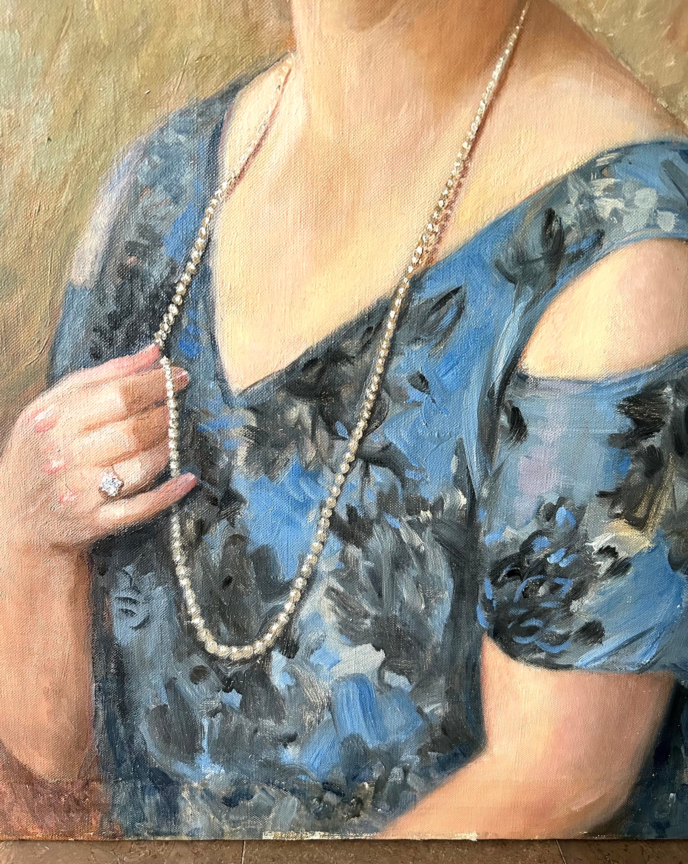 Antique Original Large Oil Painting of a Woman in Pearls by J D ...