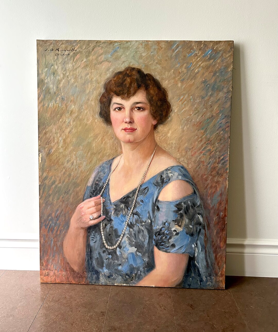 Antique Original Large Oil Painting of a Woman in Pearls by J D ...