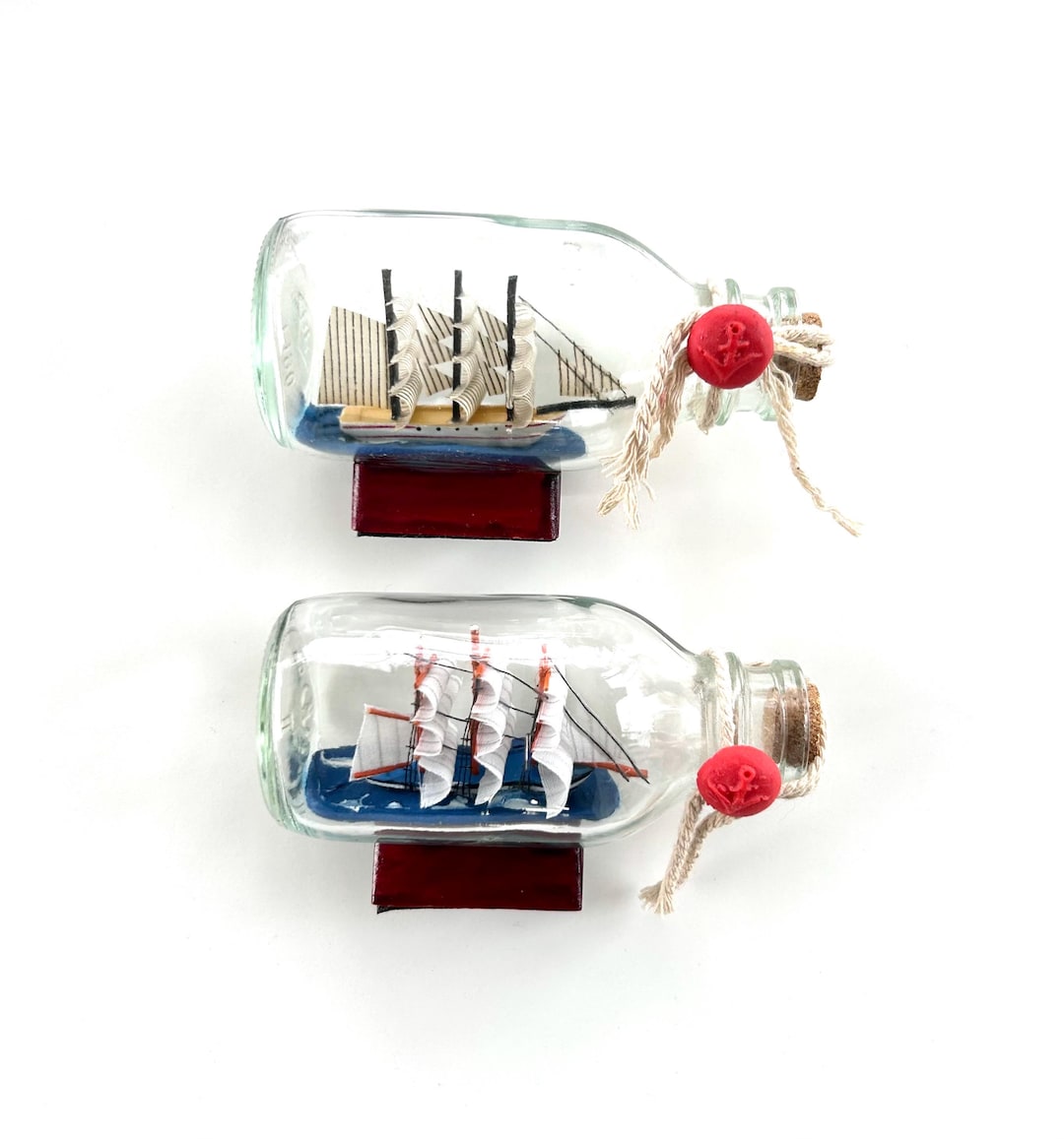 Lot of 2 Vintage Small Ship in a Bottle With Corks - Schooner, Nautical ...