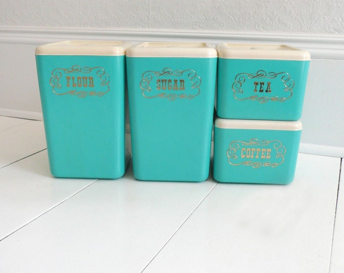 Mid Century Turquoise Canister Set - Etsy