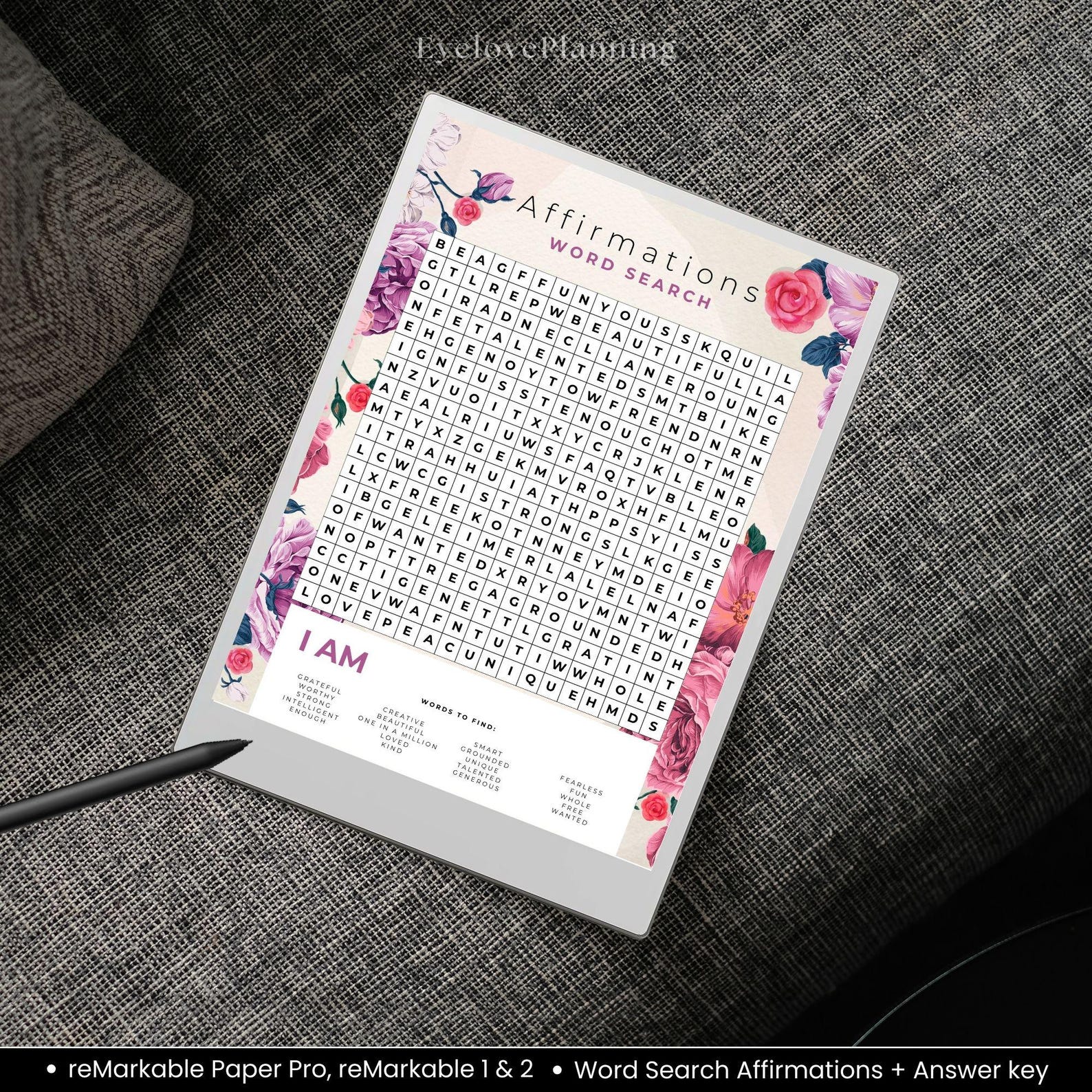 Affirmations Word Search for Remarkable Tablets, Digital Word Puzzle ...